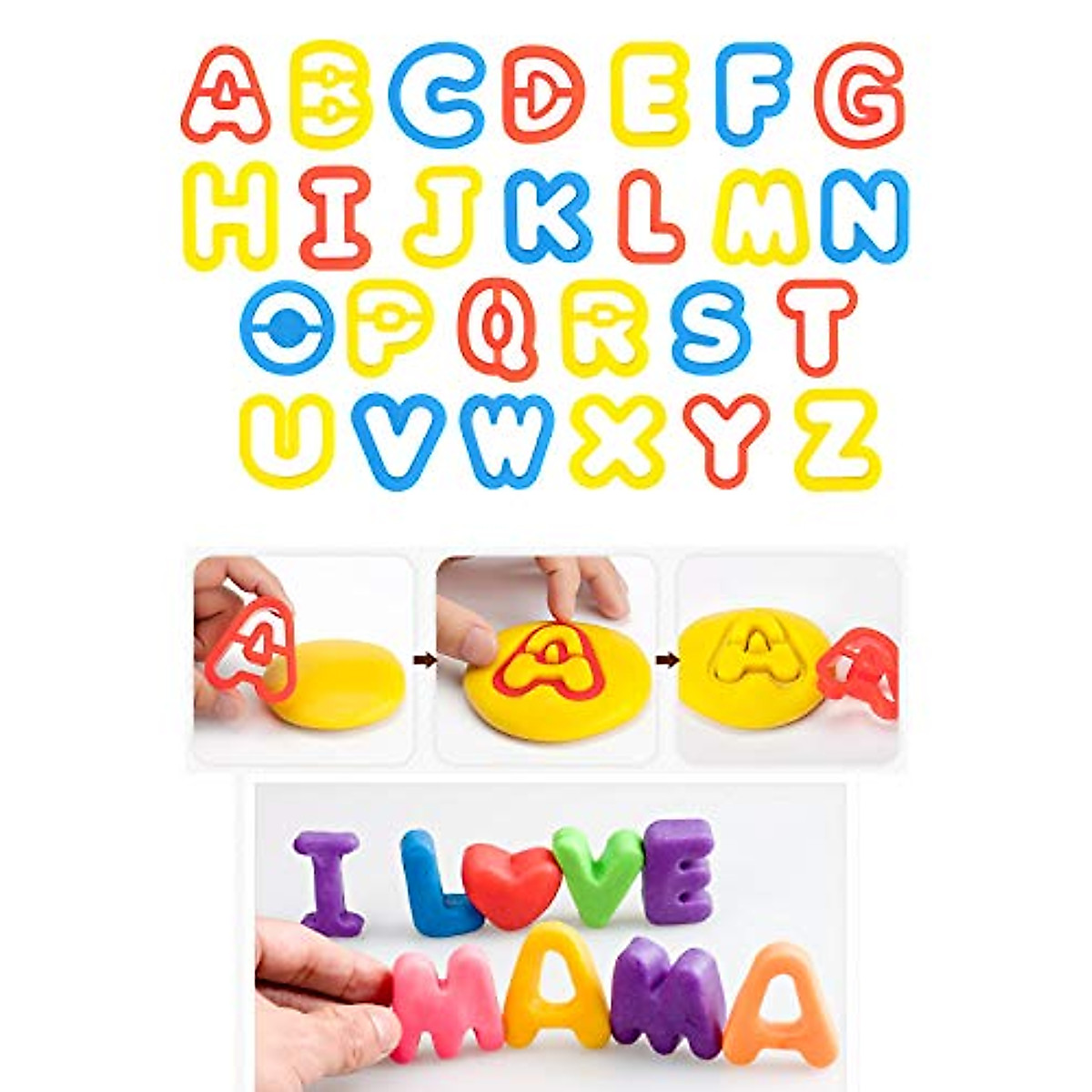 Play Dough Tools Set for Kids Letter Molds，Numeral Molds Various Plastic Animal Molds for Creative Dough Cutting (63 Pieces)