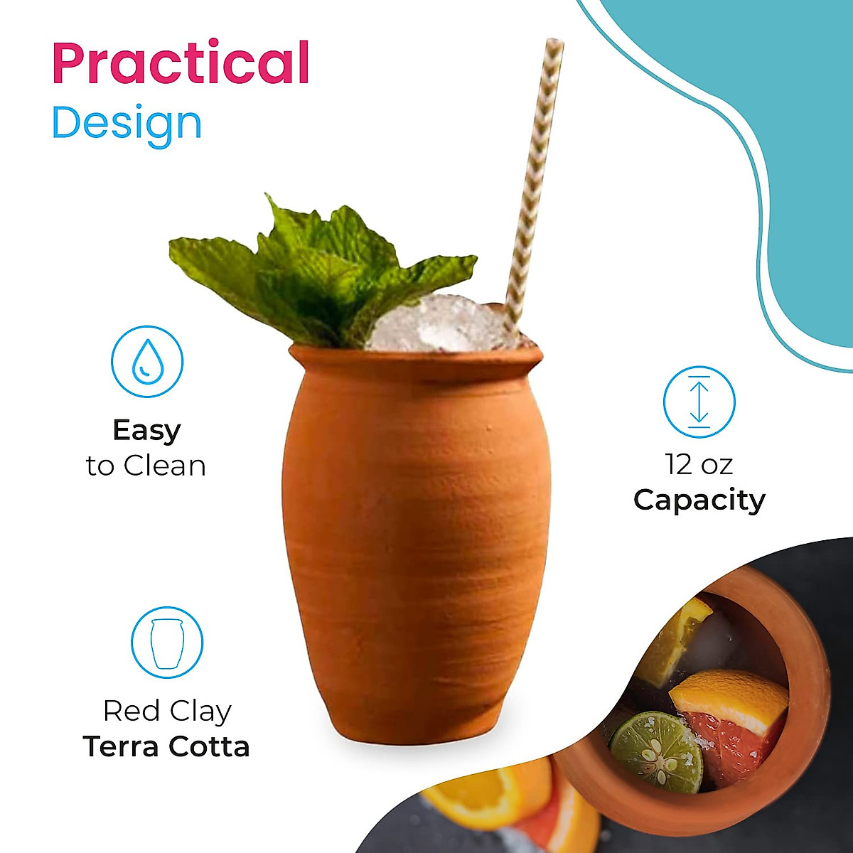 LAVO HOME Red Clay Terra Cotta Mexican Pottery Cantaritos Cocktail Drink Cups, Traditional Authentic Cantarito De Barro Jarritos - 12 oz - Made in Mexico - Micheladas & Palomas (Set of 2)