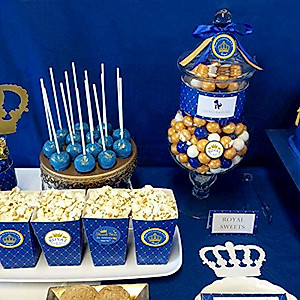 Royal Prince Thank You Stickers for Boy Baby Shower, Birthday Party Favors Supplies Gift Bag Box Decorations Blue Gold 42 Pack