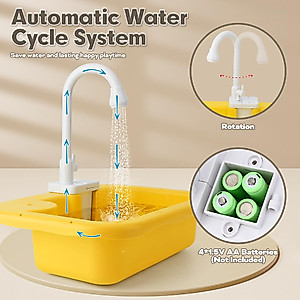 SINOMARS Play Sink with Running Water, Toddler Sink Toy with Automatic Water Cycle System,Fishing Game,Dish Rack and Play Food, Pretend Play Kitchen Sink Toy Dishwasher for Boys Girls toddlers 1-3