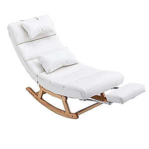 Taiweny Rocking Chair Nursery, PU Leather Upholstered Rocker Recliner Chair with Pillows & Foot Rest, Armless Lounge Chairs Nursing Glider for Living Room Bedroom Office (PU, White)