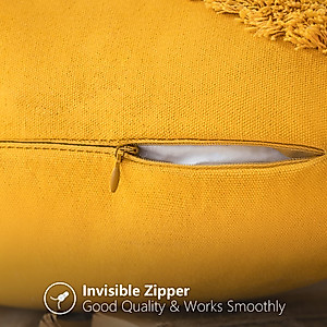 Foindtower Half Moon Accent Boho Tufted Decorative Throw Pillow Cover, Cozy Bohemian Rainbow Design Cotton Canvas Cushion Cover | Tassels Pillow Case Home Decor 18"X 18" Mustard Yellow 1 Piece