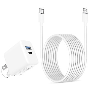 20W Dual Port Fast Charger for iPad 9th 8th 7th Generation 10.2 inch, iPad Air 3/2, iPad Mini 5, Foldable Wall Charger with 6.6ft USB-C to Lightning Fast Charging Cable