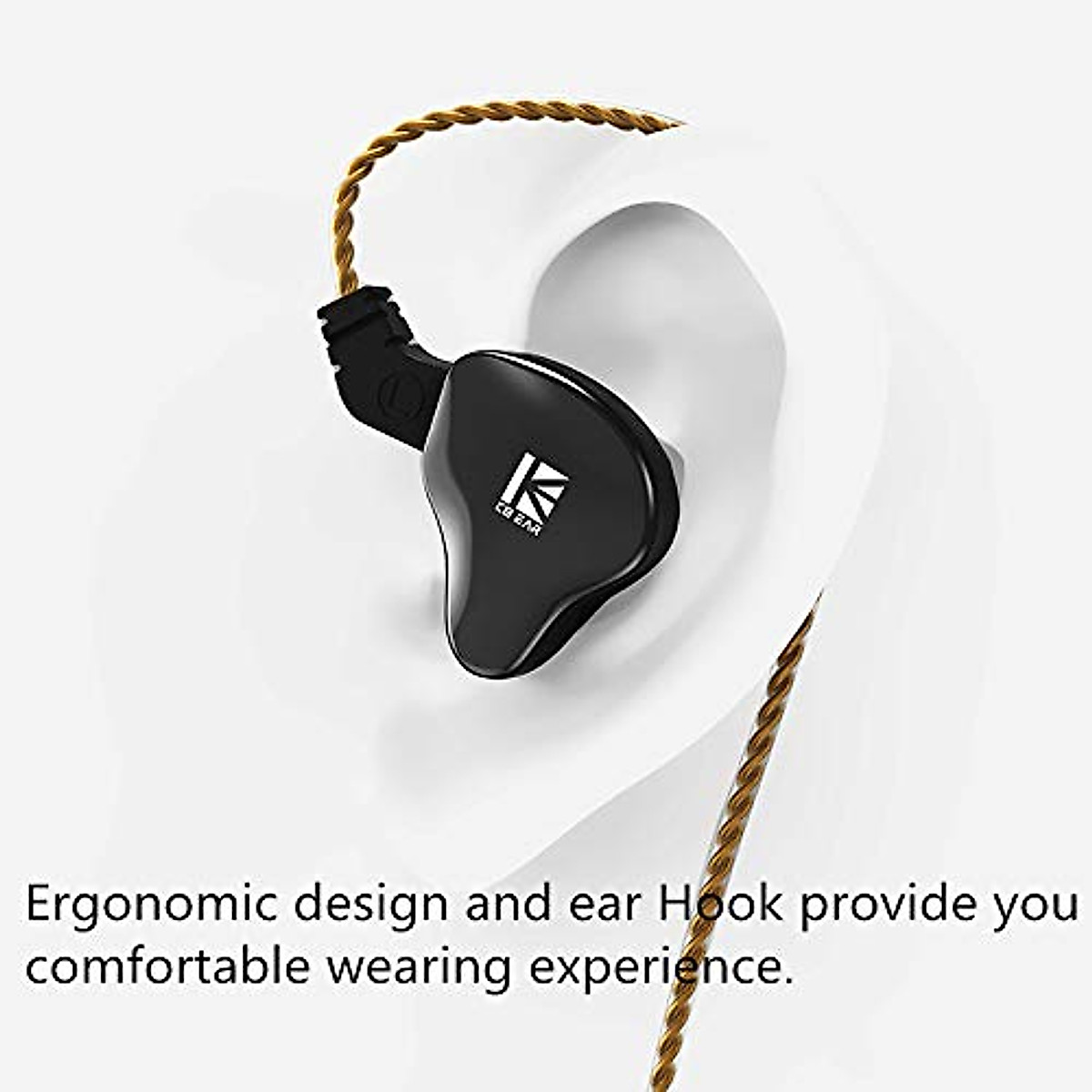 YINYOO KBEAR KS2 Earphones Stereo Bass in Ear Headphone, HiFi Over Ear Earbud in Ear for Drummers Noise Cancelling 1BA 1DD Hybrid IEM with Removable Cable for Running Walking (with mic, KS2 Black)
