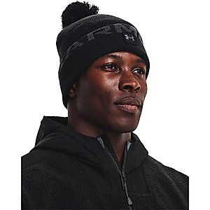 Under Armour mens Halftime Fleece Pom Beanie , (001) Black / Pitch Gray / Pitch Gray , One Size Fits All