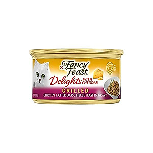 Purina Fancy Feast Grilled Gravy Wet Cat Food, Delights Grilled Chicken & Cheddar Cheese Feast - (24) 3 oz. Cans