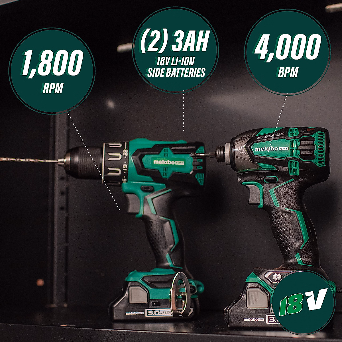 Metabo HPT 18V MultiVolt Hammer Drill and Triple Hammer Impact Driver Cordless Combo Kit | Lifetime Tool Warranty | KC18DBFL2C