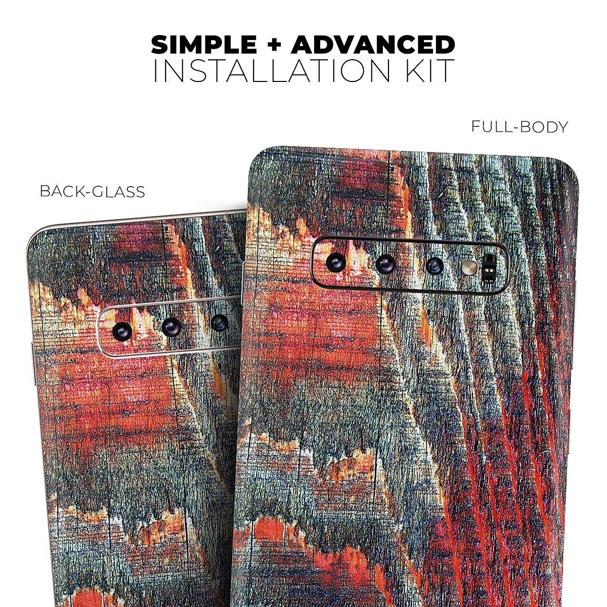 DesignSkinz Grungy Orange and Teal Dyed Wood Surface Protective Vinyl Decal Wrap Skin Cover Compatible with The Samsung Galaxy S20 (Screen Trim & Back Glass Skin)