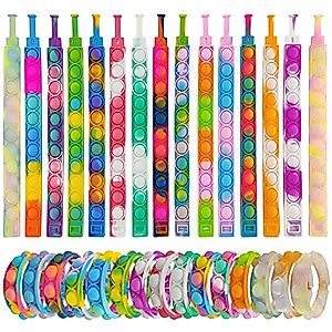 30 Pcs Pop Bracelet Bubble Fidget Toys for Party Favors, Hand Finger Silicone Wristband Bulk for Student Classroom Prizes, Goodie Bag Fillers Stuffers Birthday Christmas Valentine Gifts for Kid