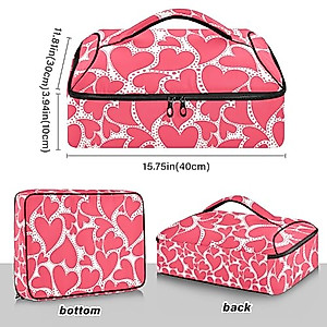 Kcldeci Insulated Thermal Food Carrier Insulated Casserole Carrier for Hot or Cold Food,Red Hearts Valentines Day Insulated Tote Bag for Potluck Cookouts Parties Picnic,Lasagna Lugger