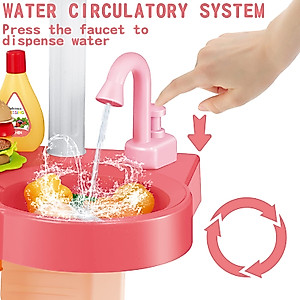 HCFJEH Kids Play Kitchen Toy Playset,Pink Kitchen Toy Set with Play Sink & Pretend Steam, Toddler Kitchen Accessories Set with Sounds & Light, Birthday for Boy Girl 3 4 5 7 8 Year Old