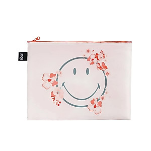 LOQI Artist Smiley Zip Pockets, Set of 3, Blossom & Geometric
