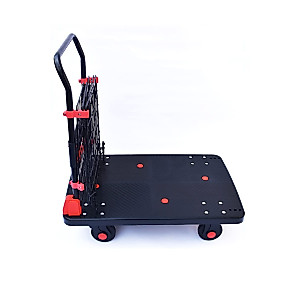 Folding Platform Carts with Wheels,Folding Mesh Cage cart with Detachable Collapsible Fence,Portable Handling Platform Dolly Cart for Luggage,Material Transport Truck ,Load 330LB