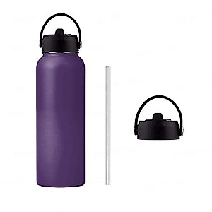 HKM Brothers Insulated Stainless Steel Water Bottle – Straw-Spout-Handle Lids, Vacuum Wide Mouth GalonWater Bottles – Ring-Collapsible – Straw Lids