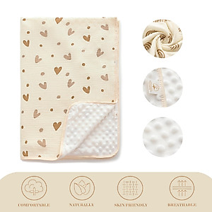 Sea Zaela Baby Blanket for Unisex Boys Girls Nursery Minky Blankets with Muslin Cotton Front Dotted Fleece Backing Double Layer Bed Throws Pattern Love