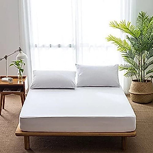 Decorative Bedding Sheet Set Queen Size, Leaves Deep Pockets Fitted Sheet & 2 Pillow Sham Set, Modern Leaf Forms Geometric Lines Shape Print Microfiber 3pc Bed Sheets Set, for Boys & Girls Bedding