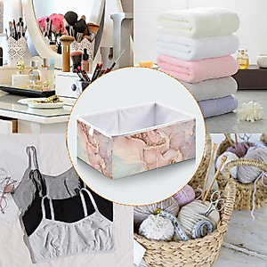 Joisal Gold Pink Marble Texture Storage Basket Foldable Cube Storage Bins with Full Print Design for Home Organization, Toy Organizers and Storage Bins