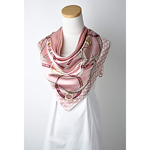 corciova 35 x 35 Women Silk Hair Scarf Pale Pink Chains Belts Curly Headband Tie Sleeping at Night Fashion Bandana Headscarf