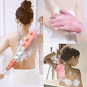 Back Scrubber for Shower, Long Handle Back Loofah Shower Brush, Soft Nylon Mesh Back Cleaner Washer, Loofah On a Stick for Men Women, Loofah Sponge Exfoliating Body Scrubber for Skin Care