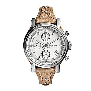 Fossil Women's Original Boyfriend Quartz Stainless Steel and Leather Chronograph Watch, Color: Silver (Model: ES3625)