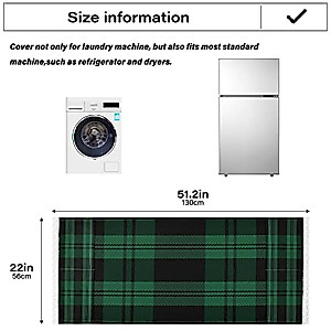 Kigai Green Plaid Buffalo Washing Machine Cover, Top Load Washer Dryer Fabric Cover with Storage Bags for Home Appliances Dust Proof Covers for Refrigerator Oven