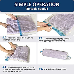 15 Compression Bags for Travel, Roll Up Space Saver Bags for Travel, Saves 80% of Storage Space, Travel Compression Bags for Packing & Clothes, No Pump or Vacuum Needed