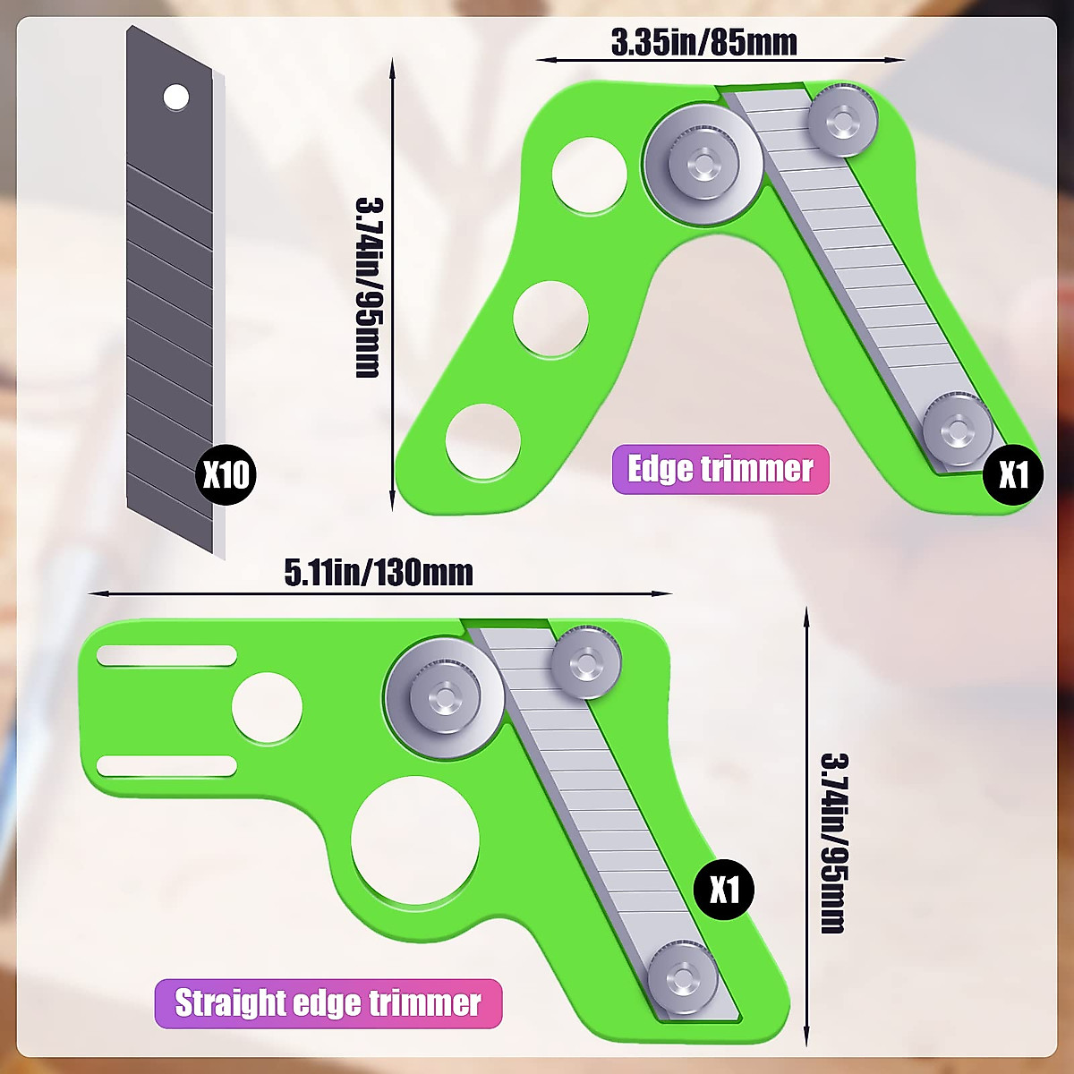 2 Pieces Edge Banding Trimmer Veneer Edge Cutter Tool for Woodworking and 10 Piece Blade for Rounede Curved Straight Furniture Making