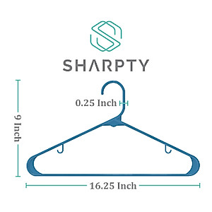 Sharpty Plastic Hangers Clothes Hangers for Clothing, Closet, Coats & Shirts - Durable, Thick, Tough & Space Saving - for Everyday Standard Use, Room Essentials & Basics - 20 Pack - Blue