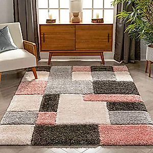 Well Woven San Francisco Escondido Blush Modern Geometric 3D Textured Thick and Soft Shag 3'11" x 5'3" Area Rug