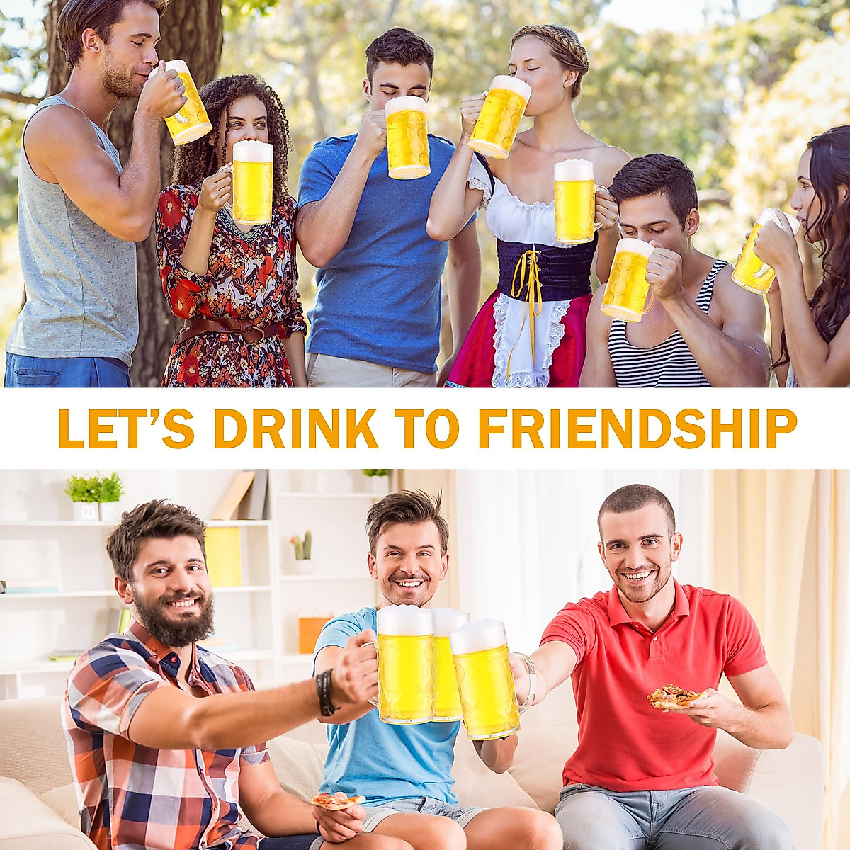 Suclain 6 Pcs Clear Plastic Beer Mugs with Handles 34 oz Large Dimpled Beer Cups Clear Plastic Beer Glasses Reusable Classic Plastic Coffee Mugs with Handles for Beer Whiskey Juice Coffee Tea Cocktail