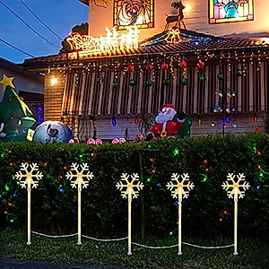 WATERGLIDE 10 Pcs Christmas Snowflake Pathway Stake Lights, 2 Pack x 5 Lighted Snowflakes Pathway Marker, Battery Operated with Timer Holiday Decorative Lights for Walkway Garden Xmas Winter