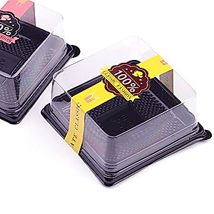 50 Pcs 3.5 Inch Mini Cake Box, Clear Plastic Mini Cupcake Box Muffins Box Cookies Dome Box Mooncake Box Small Single Muffin Dessert Containers Holder Wedding Birthday Gift Box - Bonus 50 Pcs Stickers (Black)