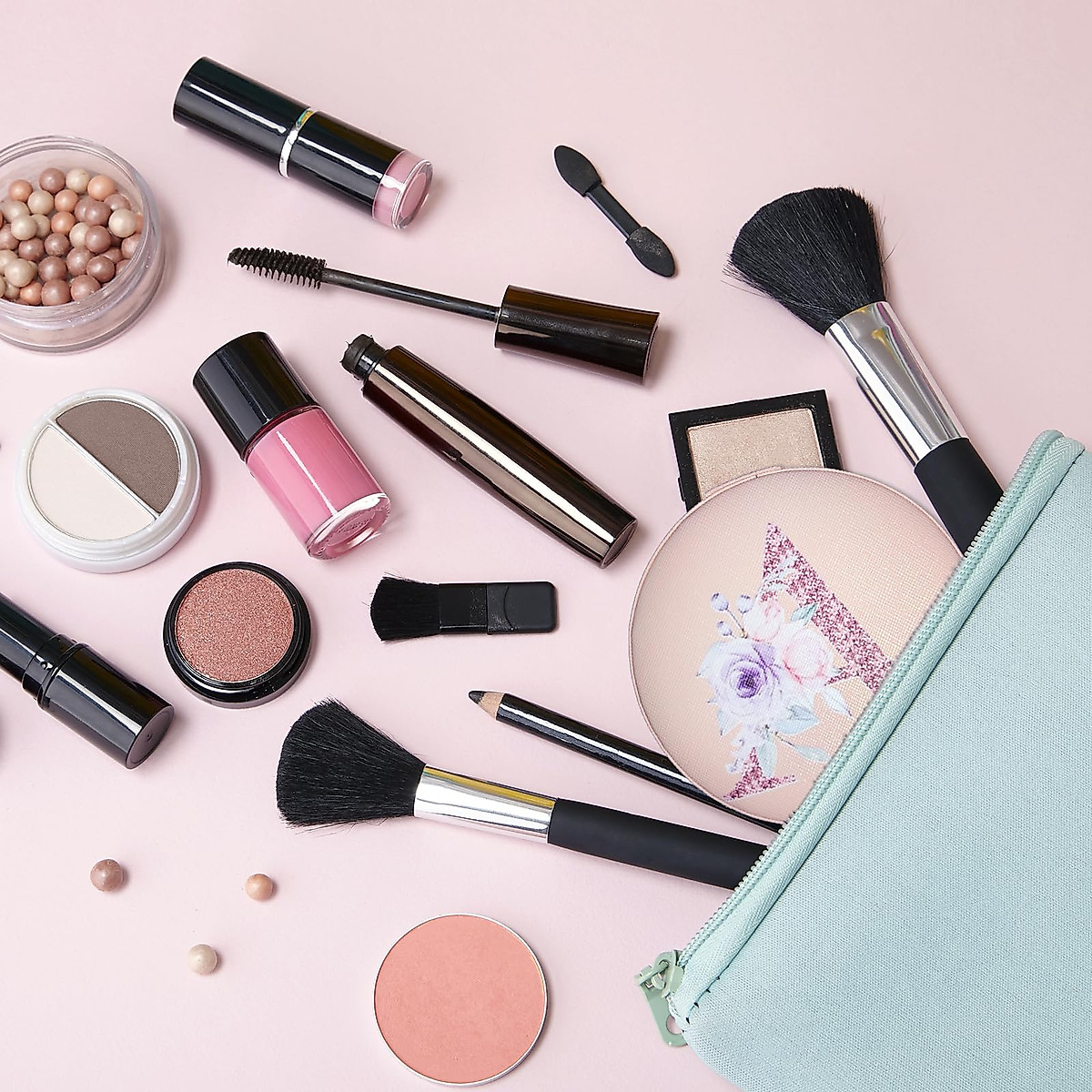 Travel Jewelry Case Travel Portable Personalized Pink Flower Jewelry Box for Necklace Earring Ring Organizer Storage Holder Boxes Accessory Unique Birthday Gifts for Women Teen Girls Initial I