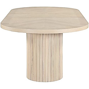 Meridian Furniture 725Oak-T Belinda Collection Mid-Century Modern Solid Wood White Oak Veneer Dining Table, Oval Design, Fluted Bases, 2 Leaves Included, 90"/106.5"/123" W x 47.5" D x 31" H, White