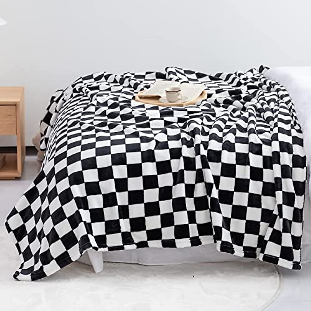 Checkered Flannel Throw Blanket Fluffy Cozy Plaid Fleece Throw Blanket Soft Warm Winter Fuzzy Throws Comfort for Bed Coach Sofa Room 40x60 Lightweight