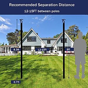 2 Pack 9ft String Light Poles with Upgrade Hooks, Premium 3 Functions Steel Lighting Pole - with Sturdy 5-Prong Fork and Metal Base, Poles for Outdoor String Lights - Party, Deck, Wedding Decorations