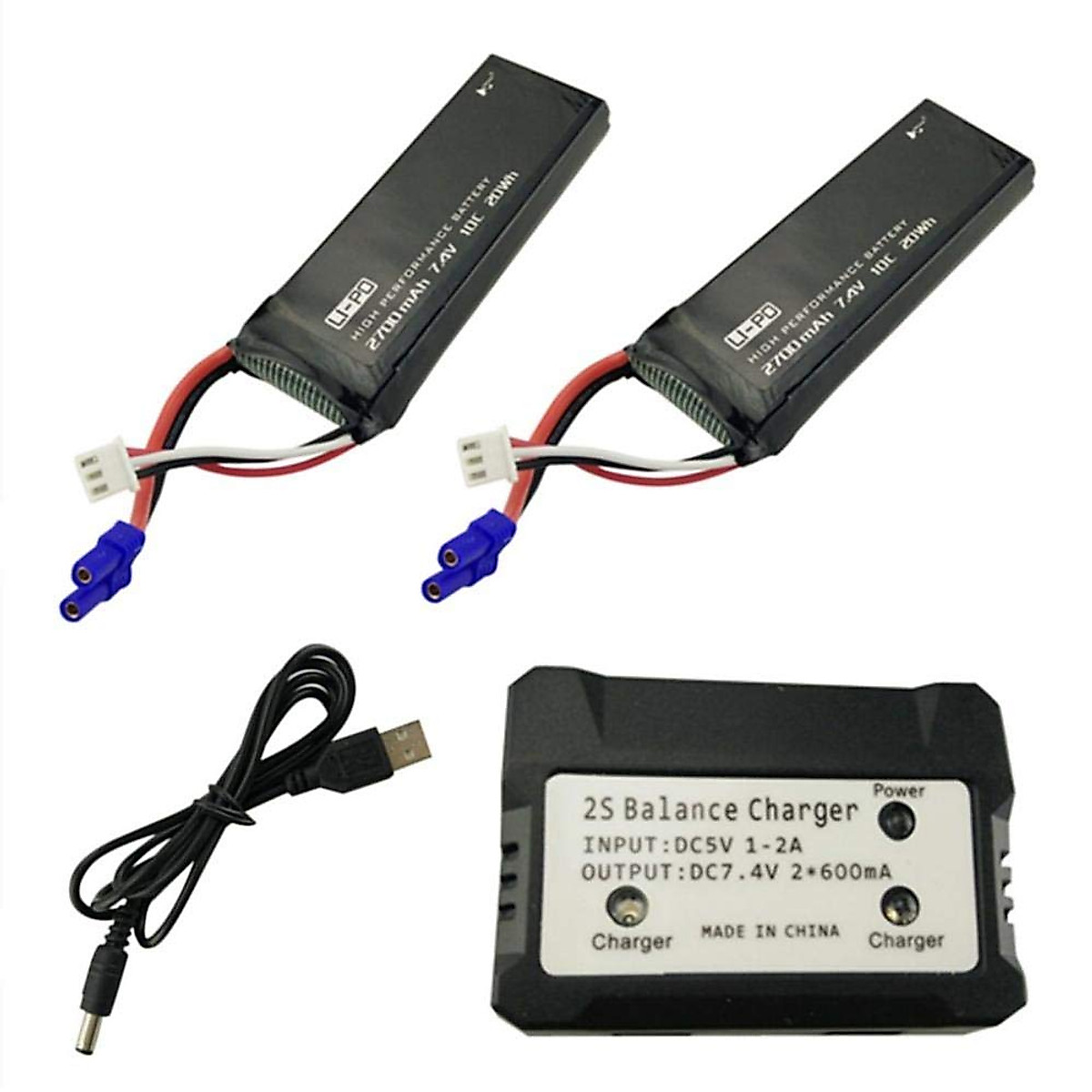 High-Performance Battery Backup 2PCS 7.4V 2700mah Lithium Battery with 2 in 1 for Hubsan X4 H501S Remote Control Helicopter Aircraft Spare Parts