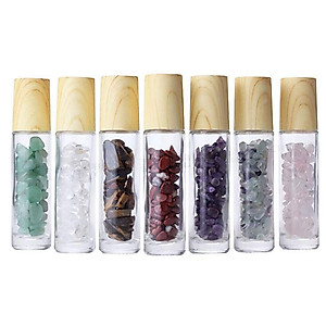 Glass Roller Bottle With Gemstone Roller Balls,10ml Roll On Bottles Essential Oil Roller Bottles Travel Sample Bottles With Crystal Chips Inside For Oil Perfume 10 Pcs