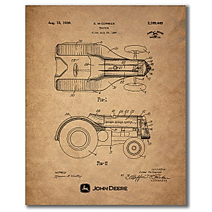 Bigwig Prints John Deere Patent Wall Art - Vintage Tractor and Plow Prints, Farmhouse Decor, Antique Tractor Posters, Rustic Wall Art for Home or Office - Unframed Set of 4 (8x10")