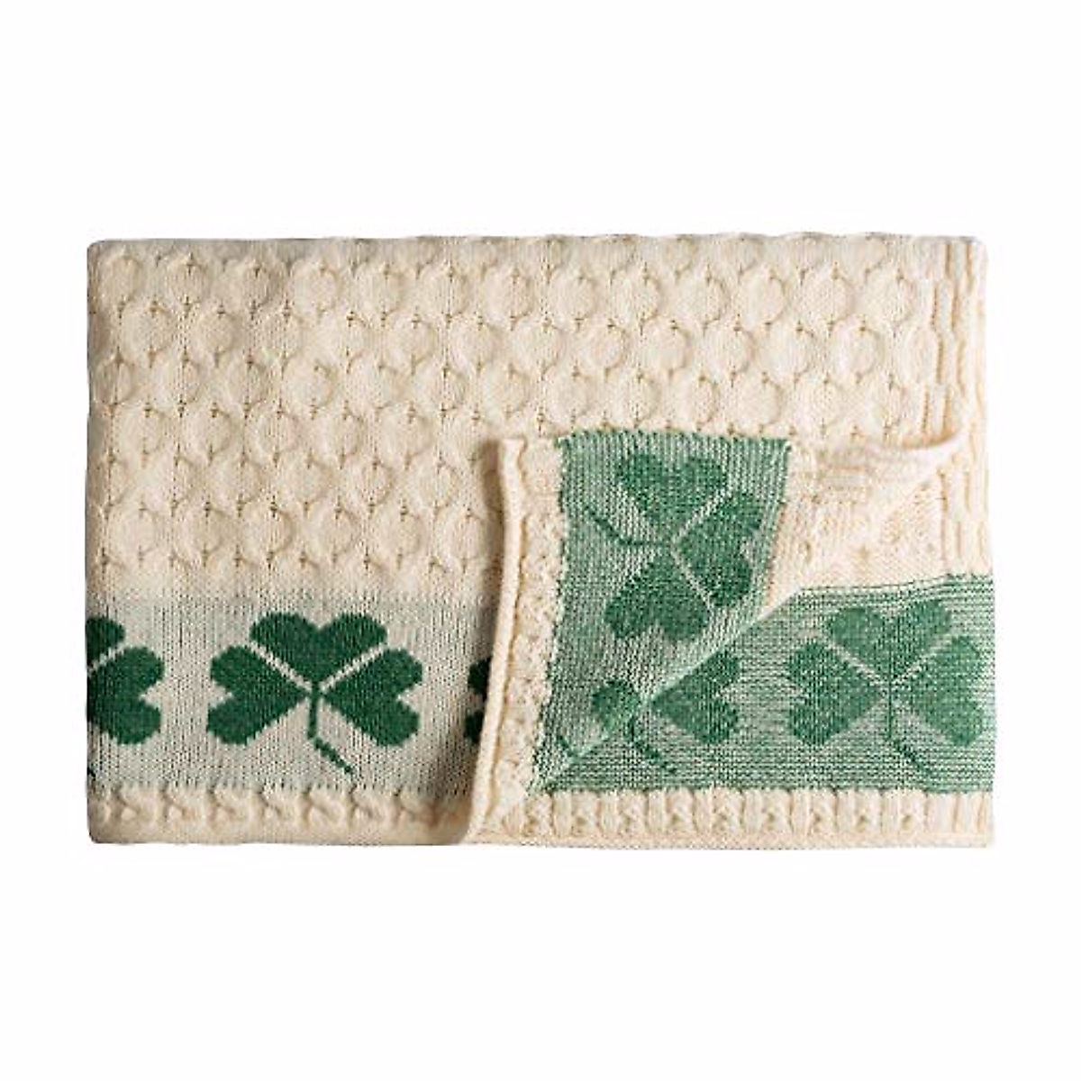 SAOL 100% Merino Wool Shamrock Aran Throw Irish Blanket Cable Honeycomb Knit 58" x 40" (147 x 102 cm)