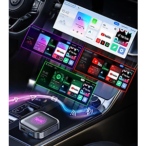 Wireless Carplay & Android Auto Adapter with Netflix YouTube Tiktok, Upgrade LED Wireless Android Auto Adapter HDMI Dongle for Phone to Miracast/Stream Media to Car/TV, for OEM Wired CarPlay Car