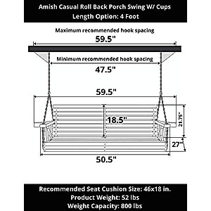 Amish Casual Heavy Duty 800 Lb Roll Back 4ft. Treated Porch Swing with Cupholders - Cedar Stain