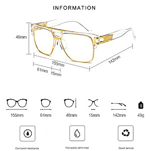 Allt Square Aviator Large Fashion Sunglasses For Men Goggle Alloy Frame Glasses(Clear Gold/Clear, 61)
