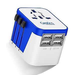 Ceptics Universal Travel Adapter Plug World Power W/ 4 USB Ports - Charge Cell Phones, Smart Watches, iPhones - For International Europe, China, UK, UAE, Australia - Type A, C, G, I
