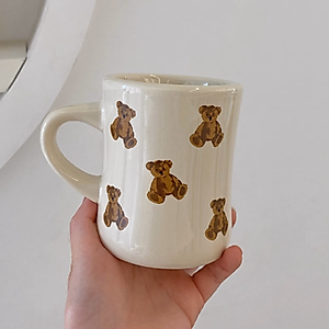 Heardbeli Women Girls Creamy White Cartoon Bear Mugs Ceramic Coffee Mug Water Cup 350ML/12OZ. Cute Funny Novelty Gift