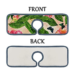 Absorbent Kitchen Faucet Mat 3 Pieces Watercolor Camellia Flowers Faucet Sink Splash Guard Bathroom Counter and RV,Faucet Counter Sink Water Stains Preventer