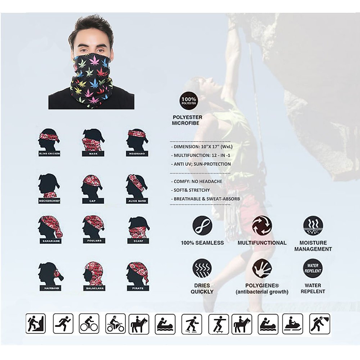 KALILY 12pcs/9pcs/6pcs Headband Bandana - Face Mask Headwear Neck Gaiter Shield Scarf olid Color