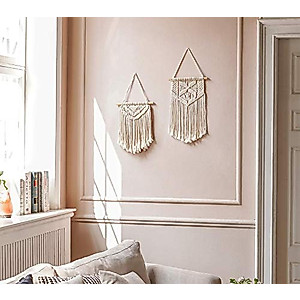 Mkono Macrame Wall Decor 4 Piece Set, 2 Pcs Macrame Wall Hanging Art Boho Wall Decor and 2 Pcs Hanging Shelves Wood Floating Storage Shelf for Bedroom Bathroom Living Room Nursery Dorm Room
