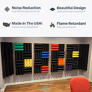 Bass Absorbing Wedge Style Panels - Soundproofing Acoustic Studio Foam - 12"x12"x4" Tiles - 2 Pack - DIY (Burgundy)