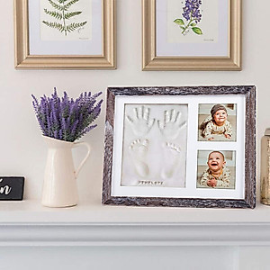 Co Little Baby Handprint & Footprint Kit (Date & Name Stamp) Clay Hand Print Picture Frame for Newborn - Best New Mom Gift - Foot Impression Photo Keepsake for Girl & Boy - White Feet Imprint Mold